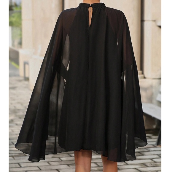 BellanBlue | Dresses | Luxe Black Sheer Cape Party Evening Formal Dress ...